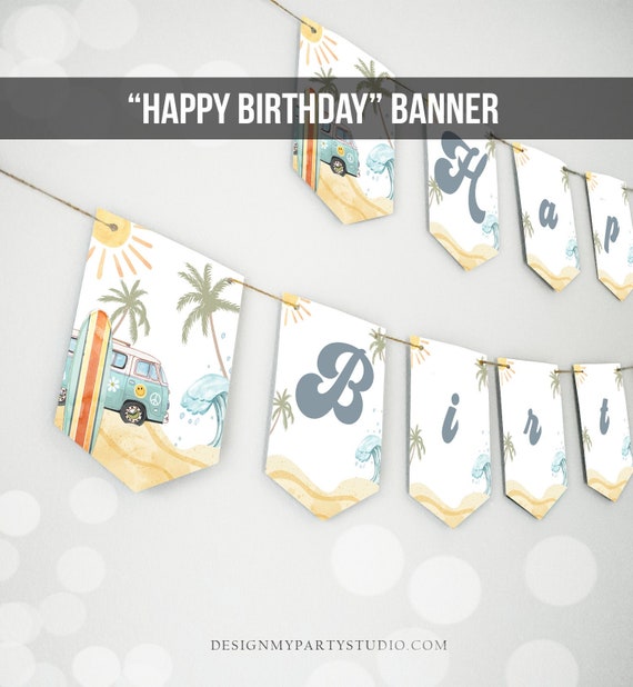 Happy Birthday Banner Surf Birthday Banner The Big One Surfs Up ...