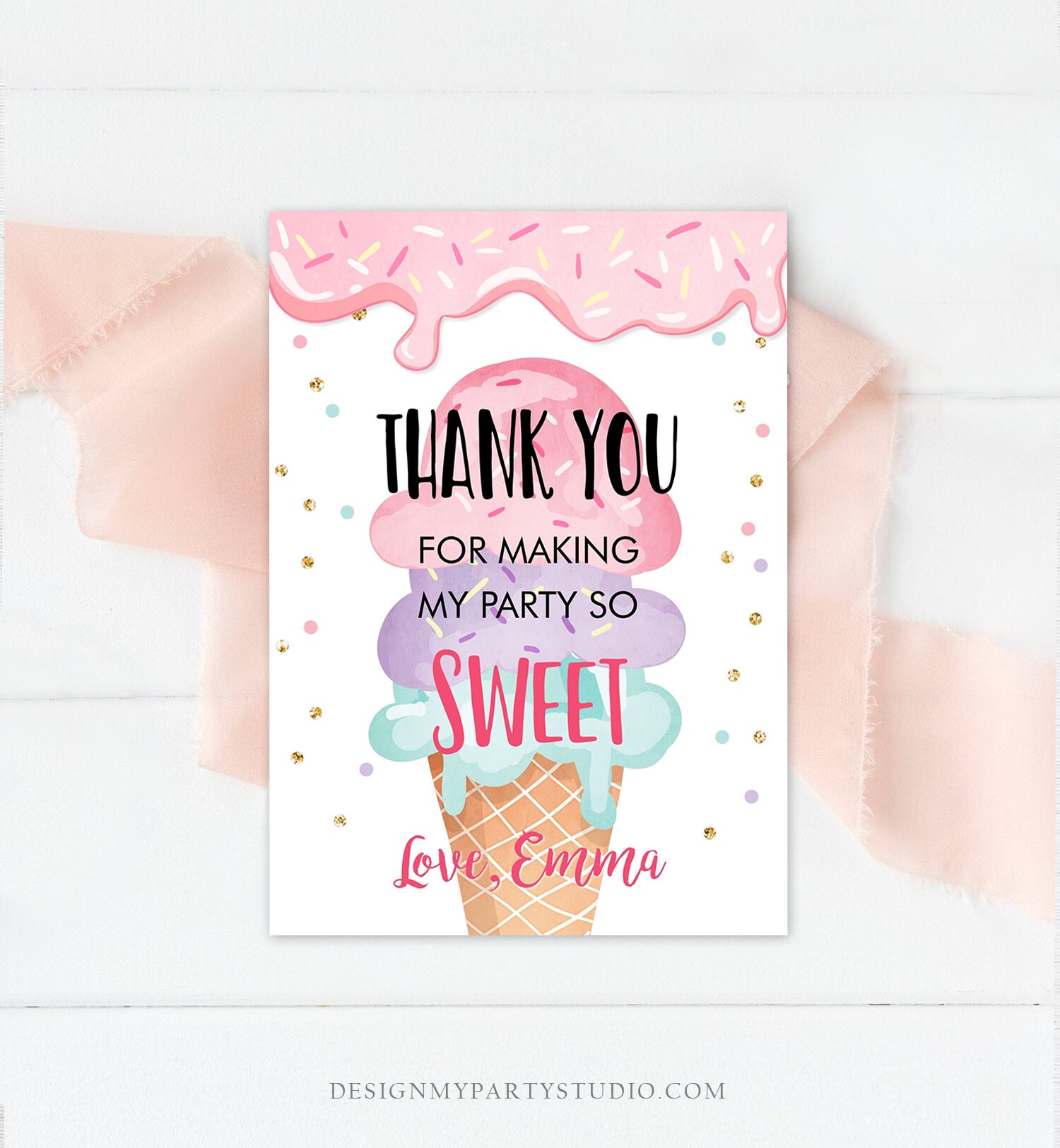 Editable Ice Cream Thank You Card Ice Cream Birthday Thank You - Etsy
