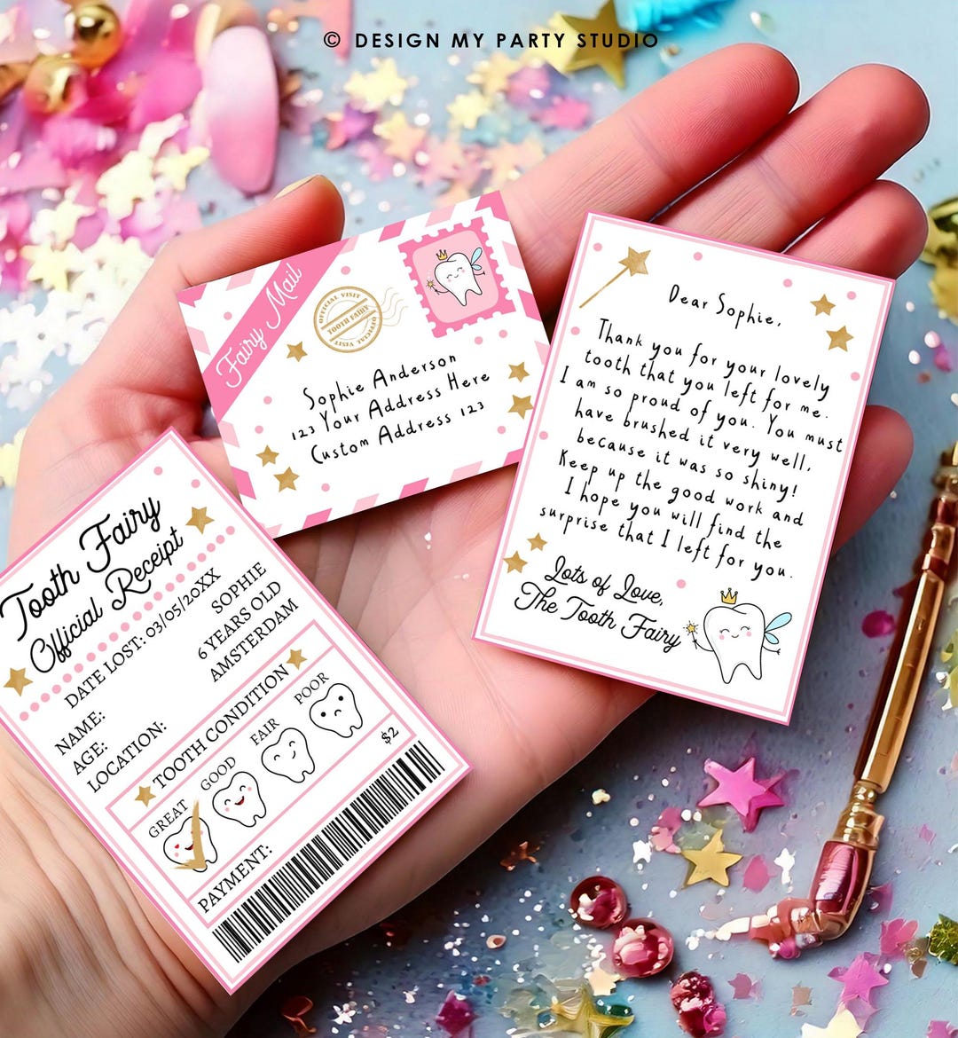 Editable Mini Tooth Fairy Set Pink Receipt and Letter With Envelope ...