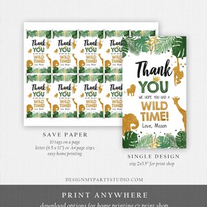 Editable Safari Animals Favor Tags Wild One Thank You Tags Wild Time ...