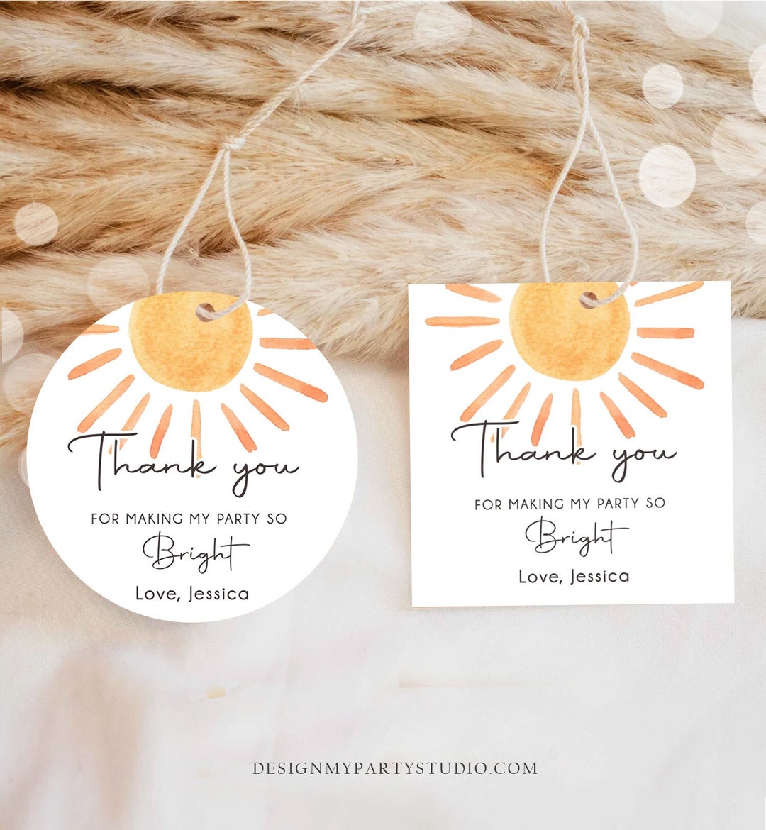 Editable Sunshine Favor Tags Little Sunshine Birthday Thank You Sticker ...