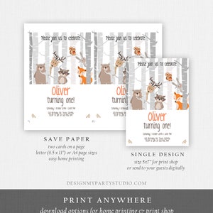 Editable Birthday Invitation Woodland First Birthday Forest Animals ...
