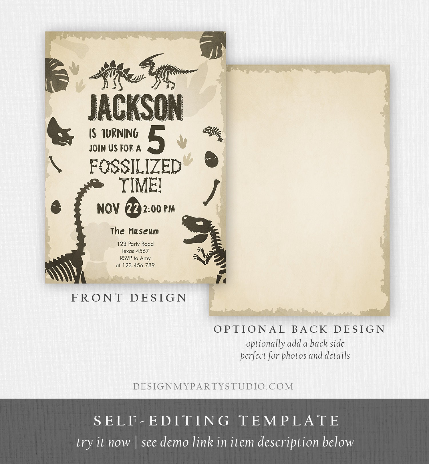Editable Fossil Birthday Invitation Dino Dig Party Prehistoric - Etsy