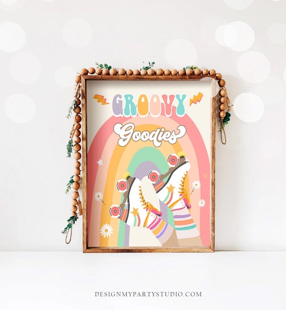 Retro Roller Skate Birthday Party Sign Groovy Goodies 80s 90s - Etsy