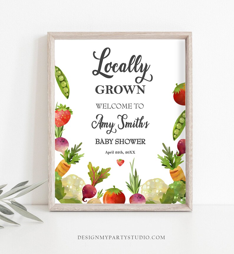 Editable Locally Grown Welcome Sign Farmers Market Baby Shower Fruit ...