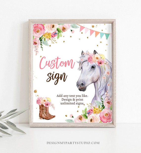 Editable Custom Horse Birthday Party Sign Saddle Up Cowgirl Party Sign ...