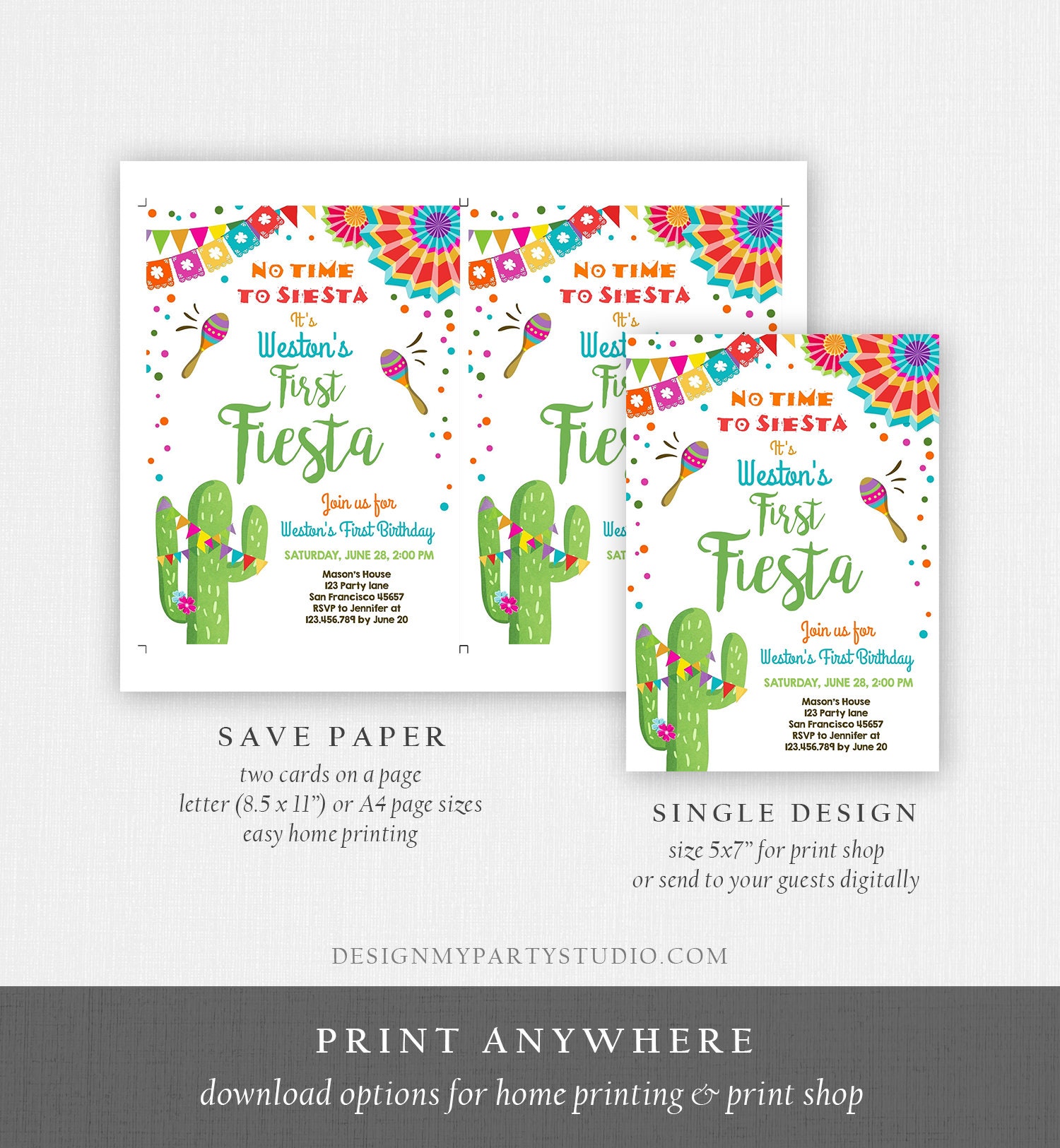 Editable First Fiesta Birthday Invitation Let's Fiesta No - Etsy