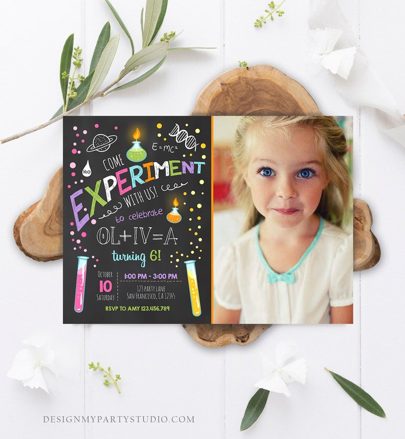 Editable Science Experiment Birthday Invitation Girl | Etsy