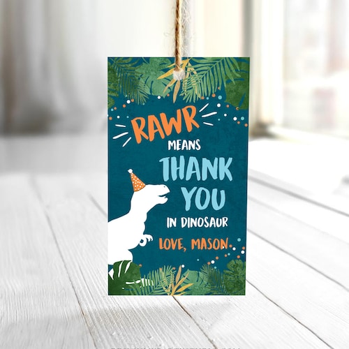 Dinosaur Birthday Favor Tags Printable Thank You Gift Tag | Etsy