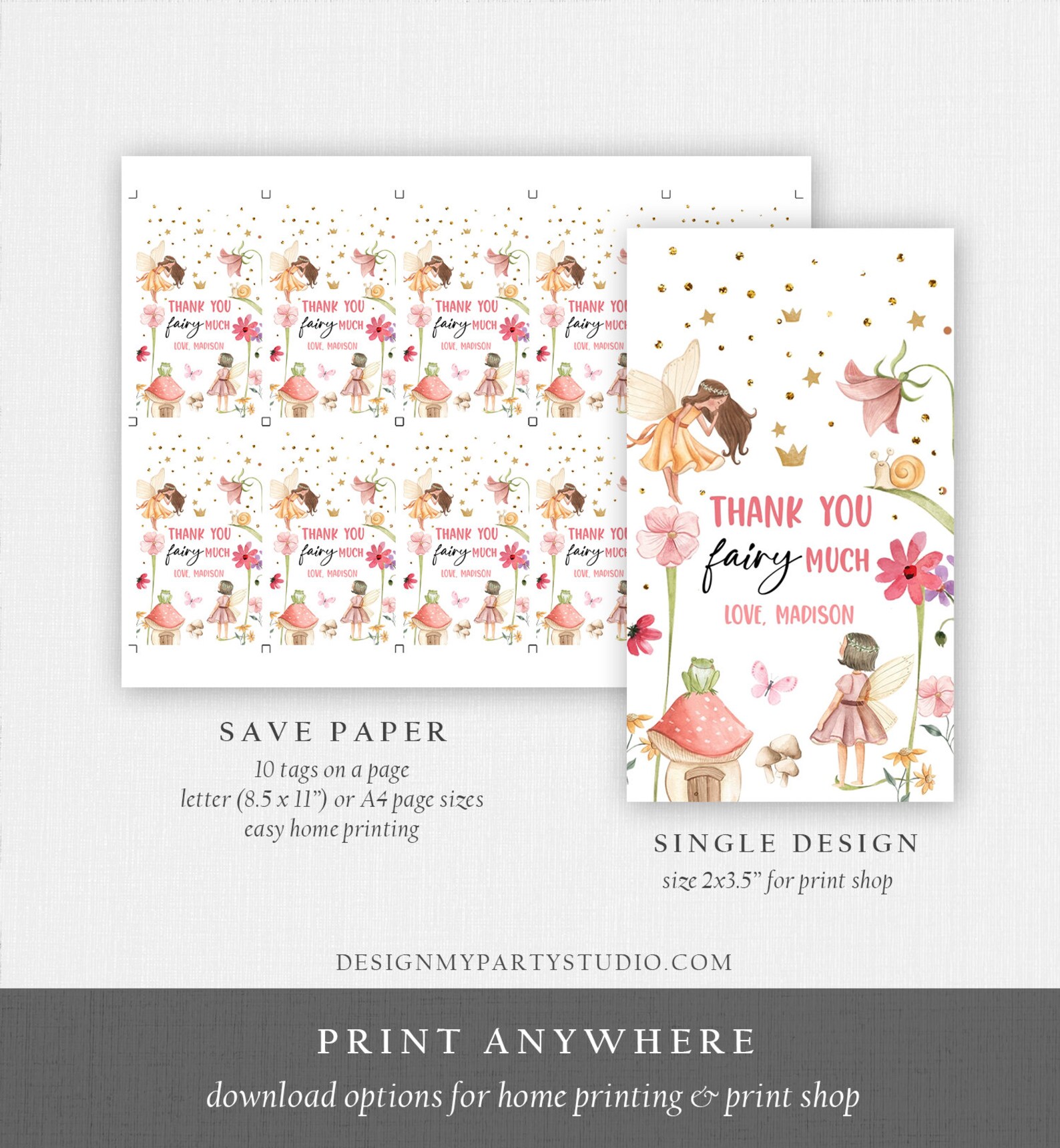 Editable Fairy Favor Tags Enchanted Forest Birthday Thank You Tags ...