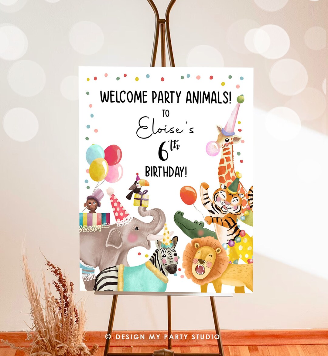 Editable Party Animals Welcome Sign Party Animal Sign Zoo Safari ...