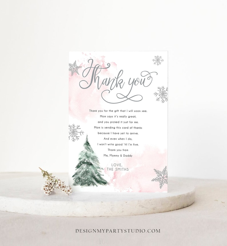 Editable Winter Tree Thank You Card Watercolor Baby Its Cold - Etsy