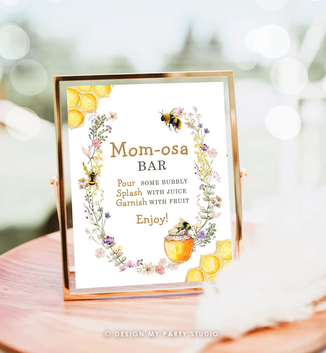 Momosa Bar Sign Bee Baby Shower Sign Gender Neutral Mom-osa Bar Sweet ...