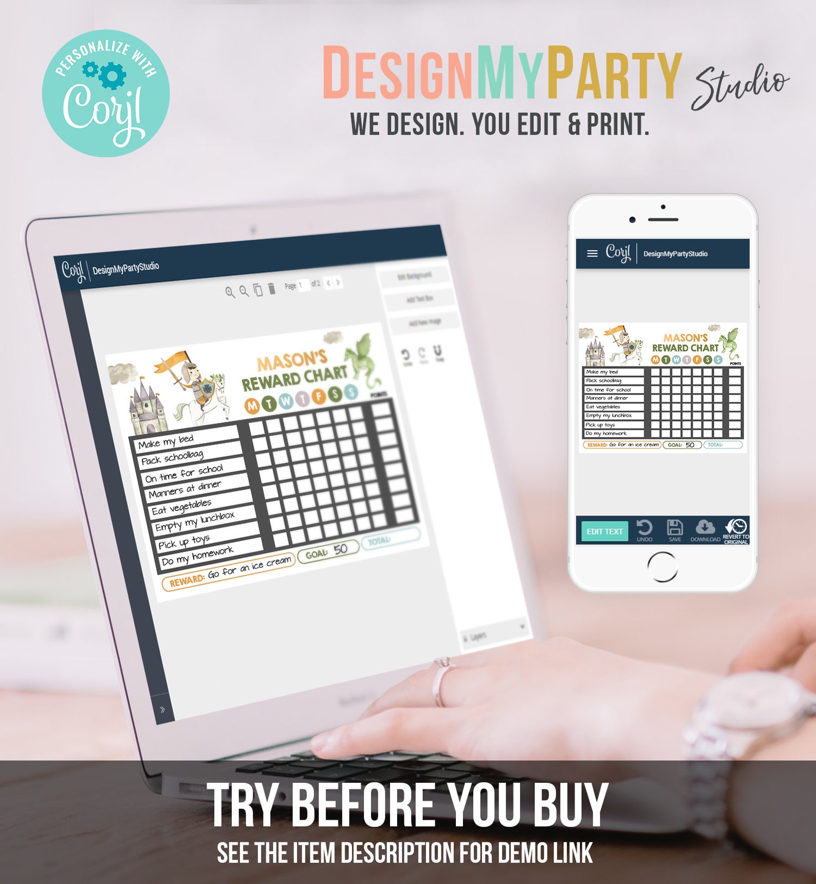 Editable Knight and Dragon Reward Chart Printable Boy Chore - Etsy