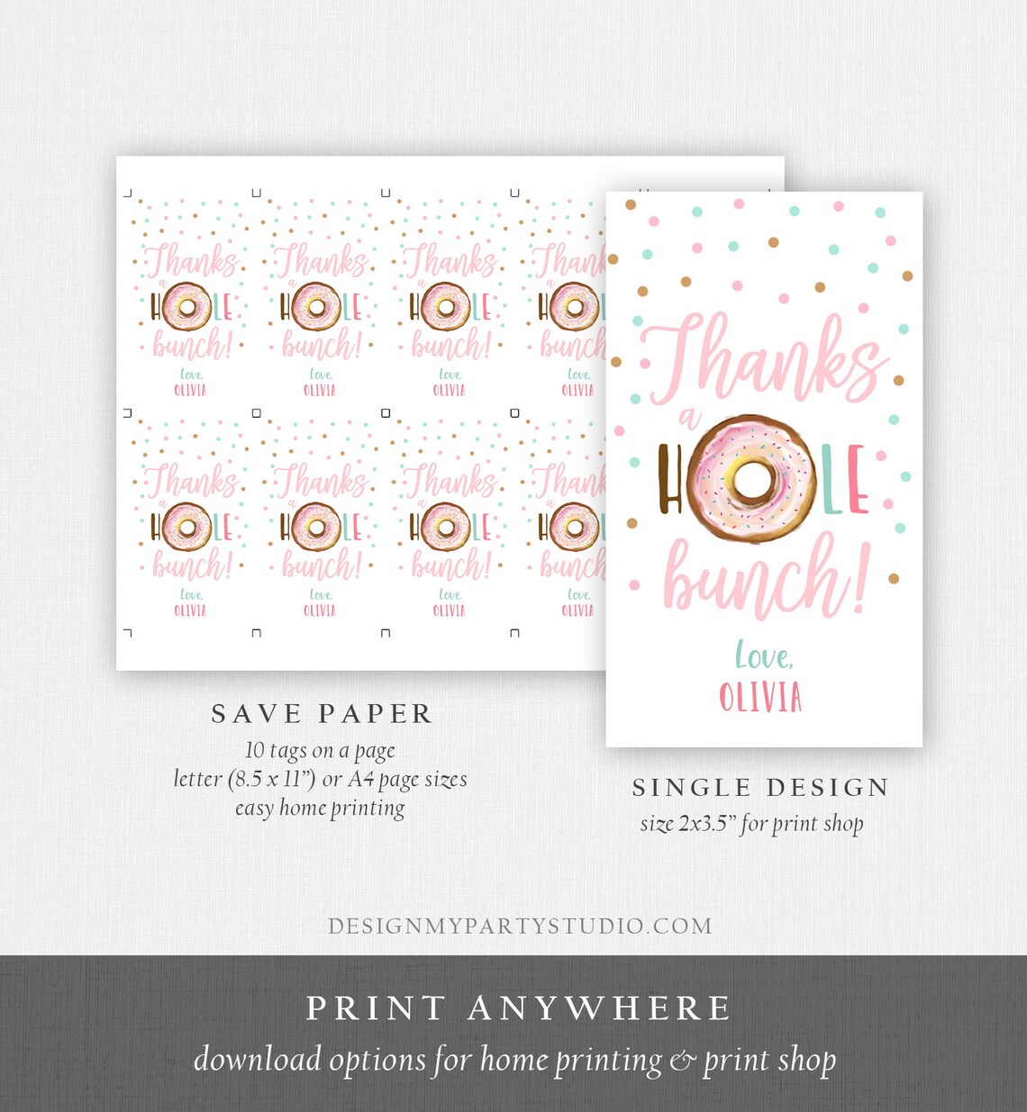 Editable Donut Favor Tags Tags Donut Birthday Donut Thank You Tags A ...