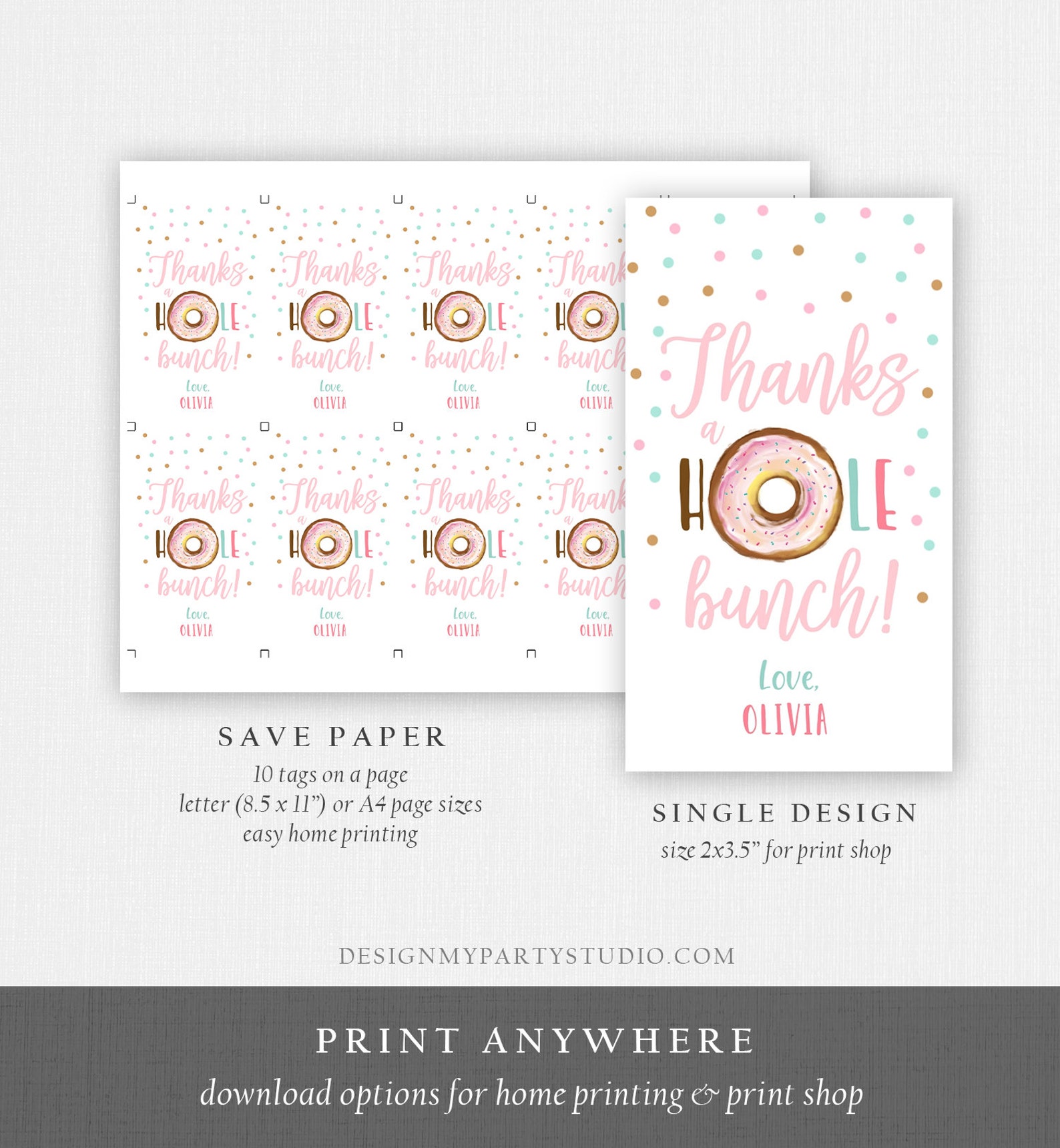 Editable Donut Favor Tags Tags Donut Birthday Donut Thank You Tags A ...
