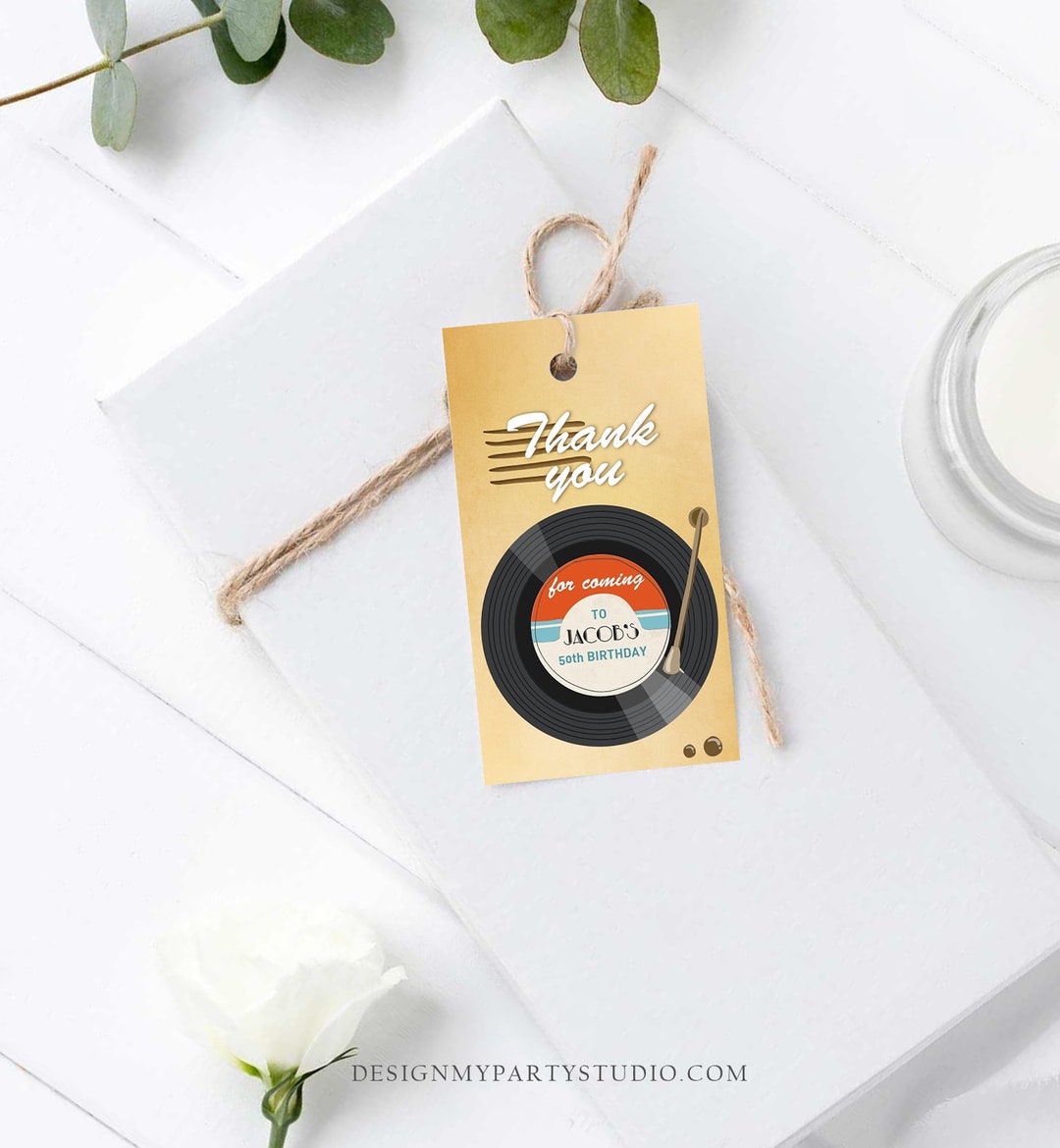 Editable LP Thank You Favor Tags Vintage Vinyl Record Adult Birthday ...