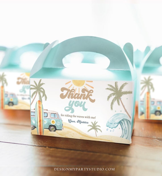 Editable Surf Gable Box Favor Label Surf Birthday Favor Box Label Boy ...