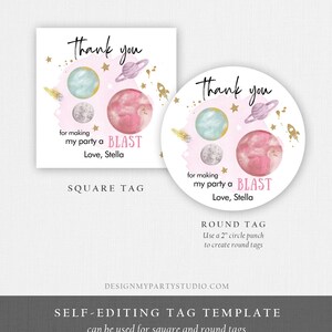 Editable Outer Space Favor Tags Space Birthday Thank You Sticker Galaxy ...