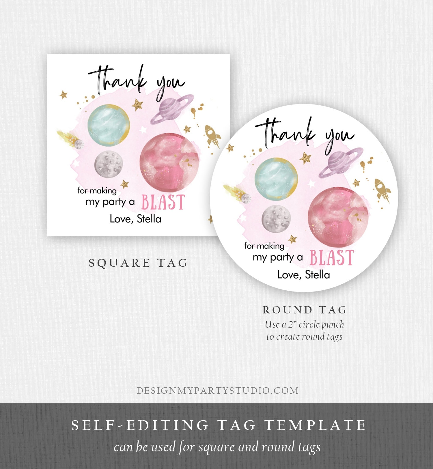 Editable Outer Space Favor Tags Space Birthday Thank You Sticker Galaxy ...