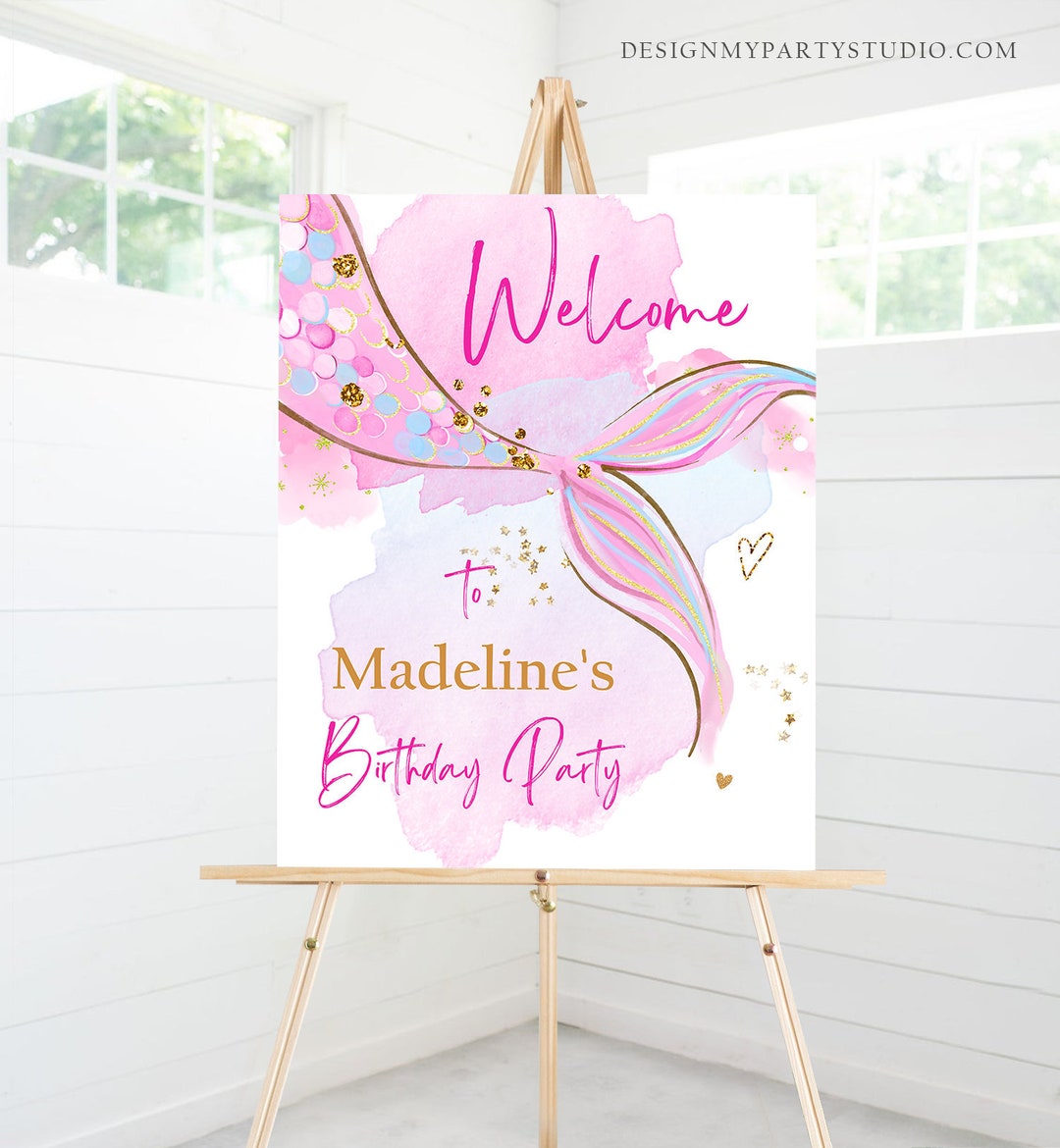Editable Mermaid Welcome Sign Mermaid Birthday Sign Girl Mermaid Tail ...