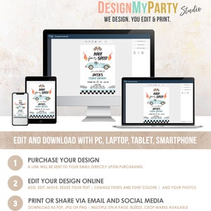 Editable Made Four Speed Race Car Fourth Birthday Invitation Boy Blue ...