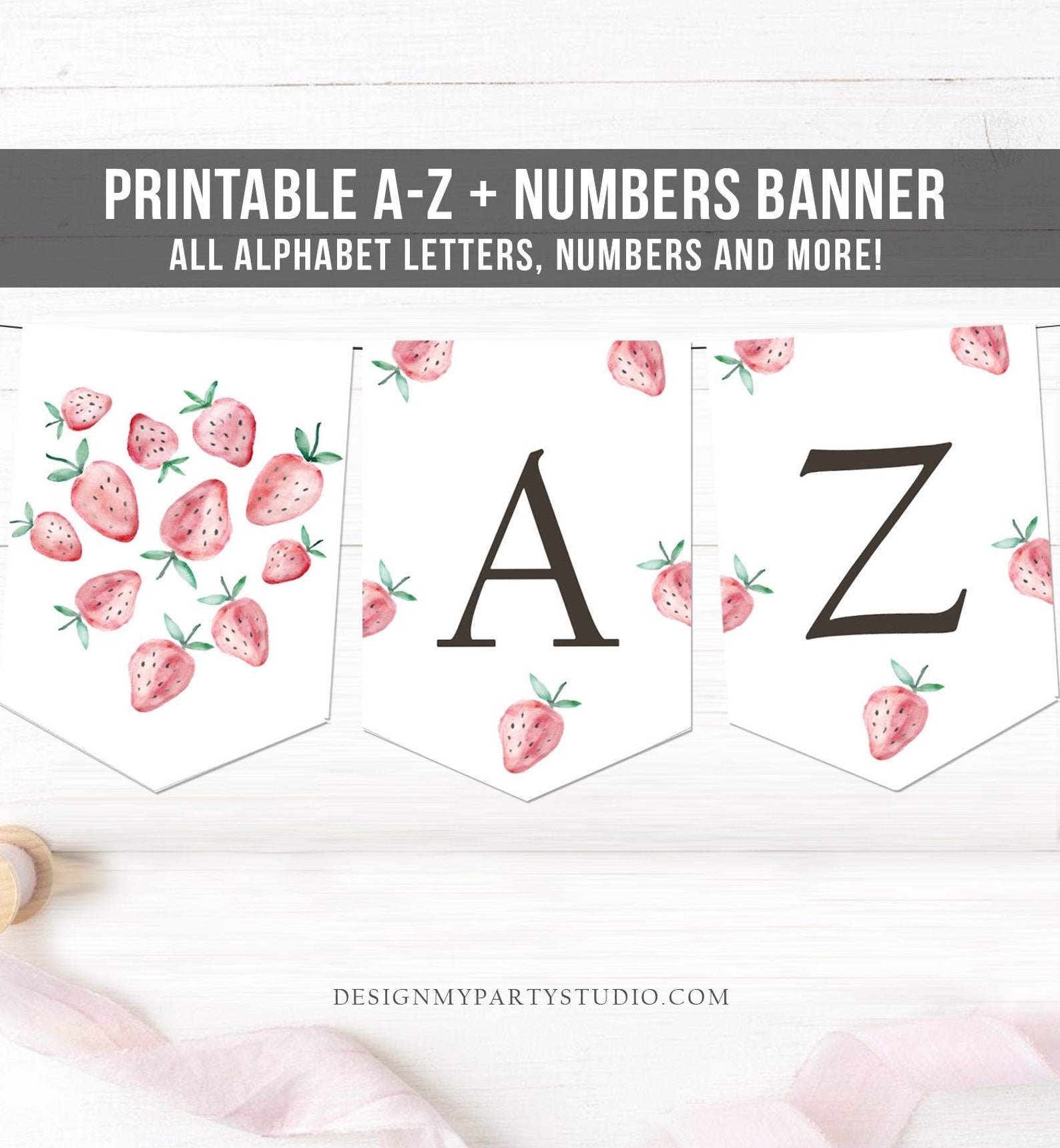 Strawberry Alphabet Banner Letters A to Z Numbers Strawberry | Etsy