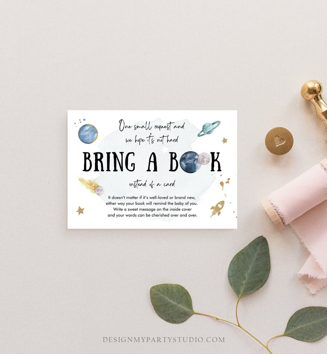 Editable Outer Space Bring a Book Card Baby Shower Space Astronaut ...