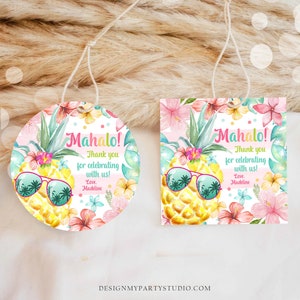 Editable Tropical Aloha Hawaiian Favor Tag Luau Birthday Party ...