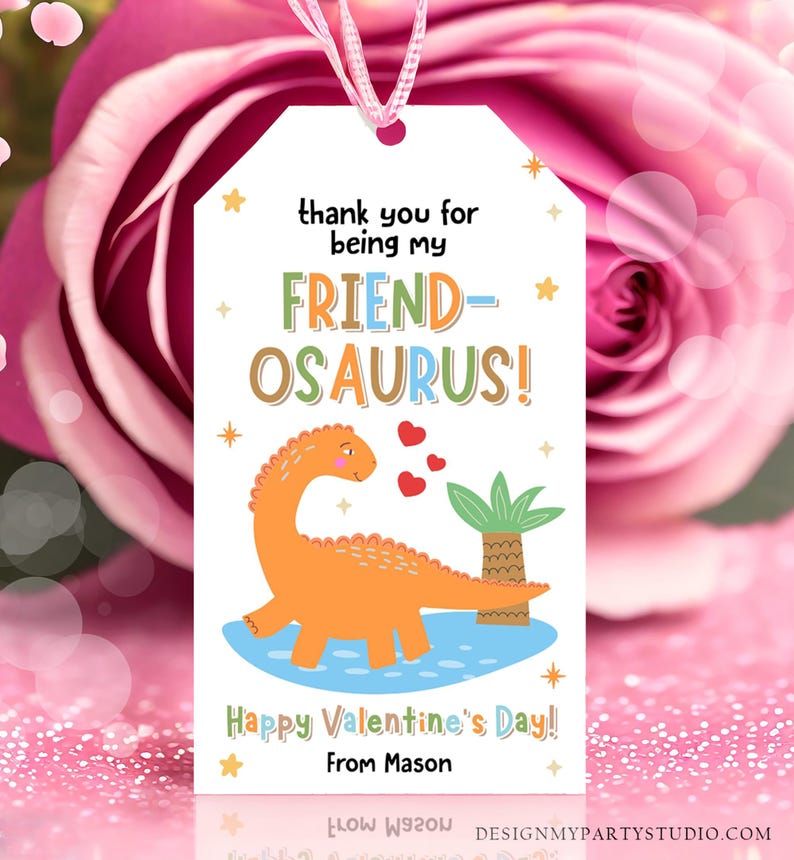 Editable Friend-osaurus Valentines Day Gift Tag Dinosaur Dino ...