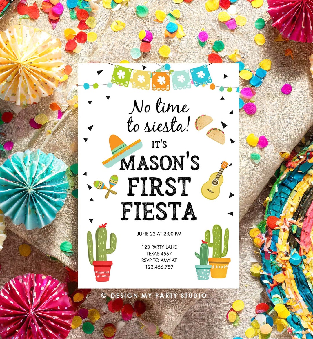 Editable First Fiesta Birthday Invitation Boy 1st Fiesta Taco Sombrero ...