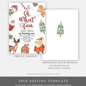 Editable Christmas Party Invitation Kids Holiday Santa Hat Oh What Fun ...