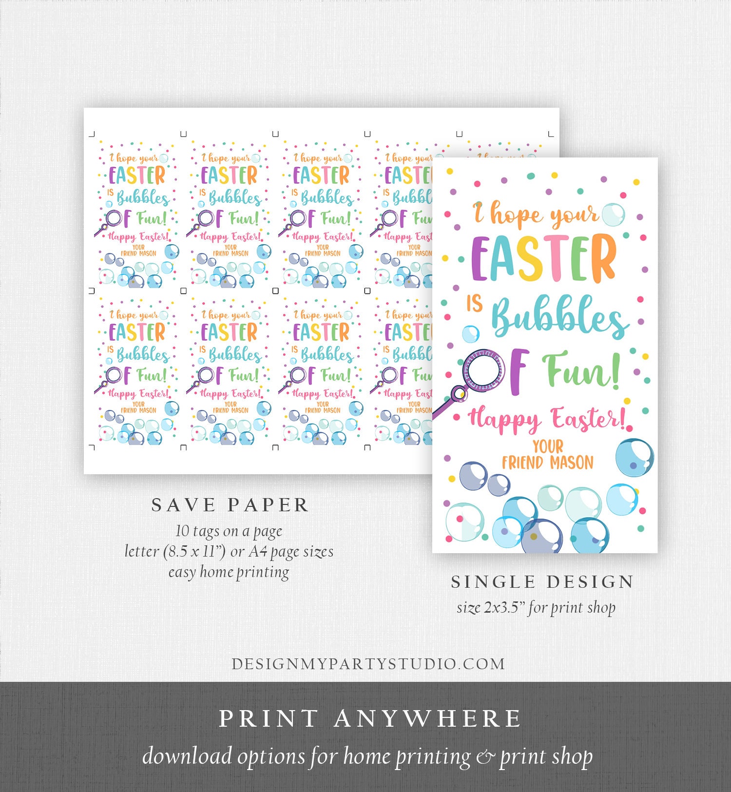 Editable Easter Bubbles Tag Easter Tags Kids Easter Gift Tag - Etsy
