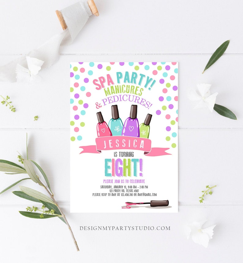 Editable Spa Birthday Invitation Manicures Pedicure Nail Salon Party ...