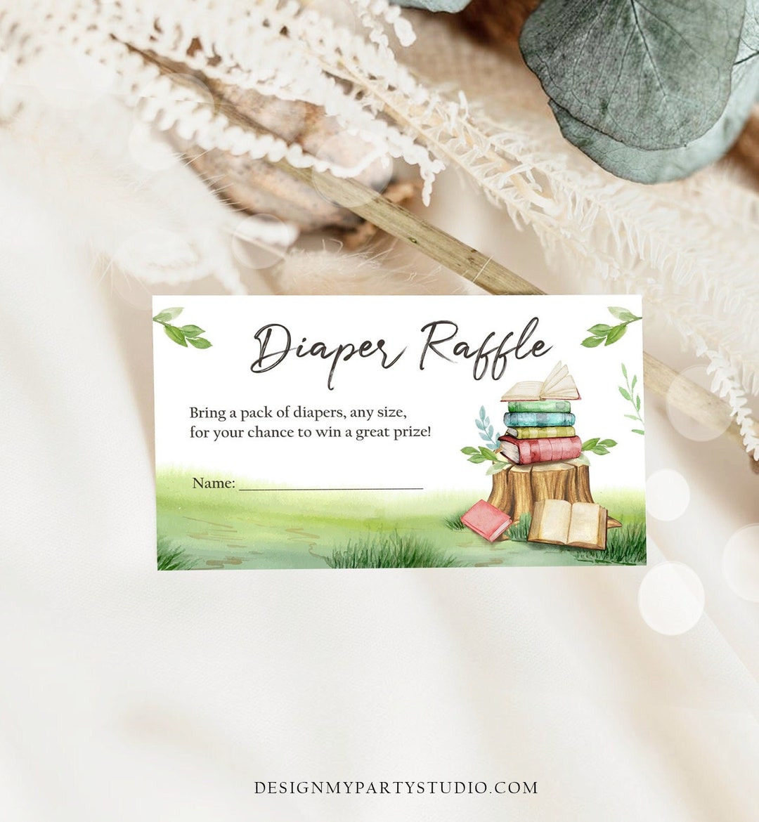 Editable Diaper Raffle Ticket Storybook Diaper Game Card Book Baby ...