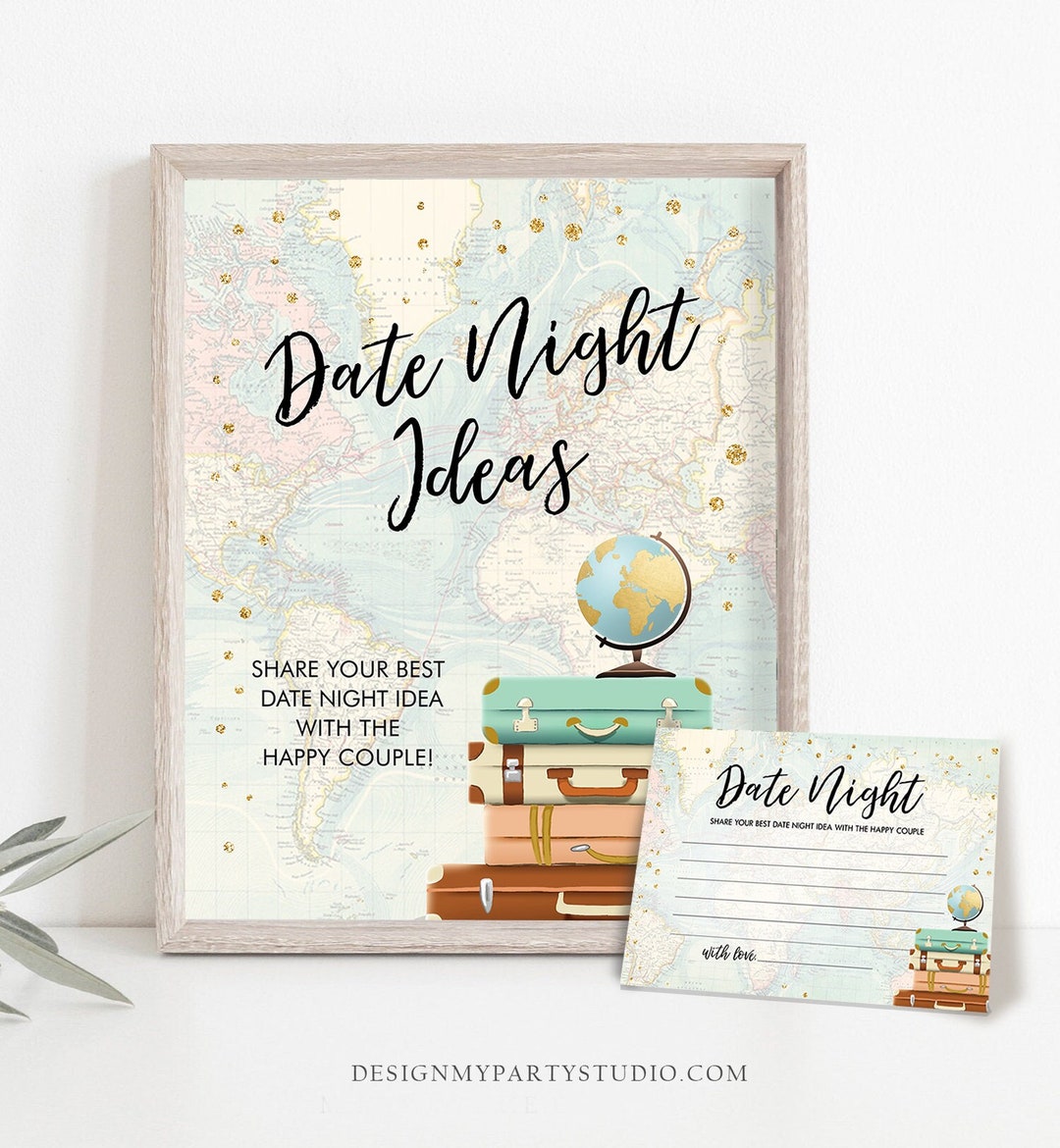 Editable Date Night Ideas Bridal Shower Game Travel Adventure Greenery ...