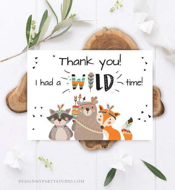 Edit with TEMPLETT Woodland Animals Thank You Card Template Thank you ...
