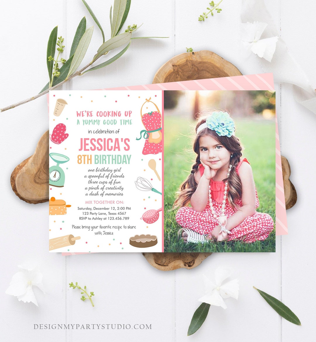 Editable Kids Kitchen Cooking Birthday Invitation Pink Girl - Etsy