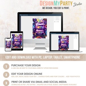Editable Disco Party Birthday Invitation Neon Glow Let's Glow Crazy ...
