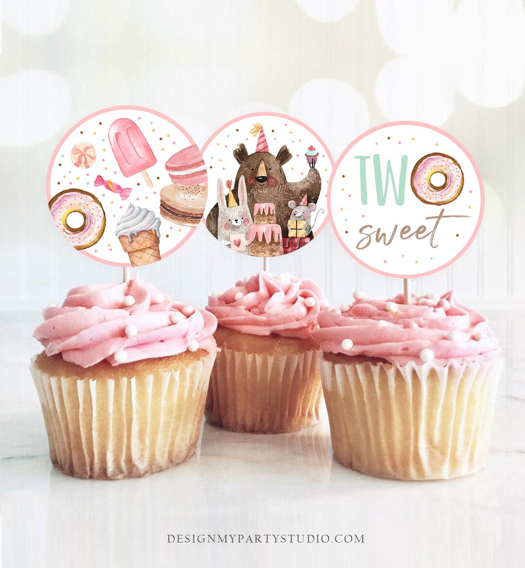 Two Sweet Birthday Cupcake Toppers Second Birthday Sweet Celebration ...