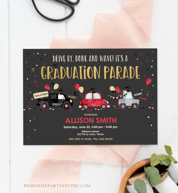 Editable Drive By Graduation Parade Invitation Drive Through Party Red ...