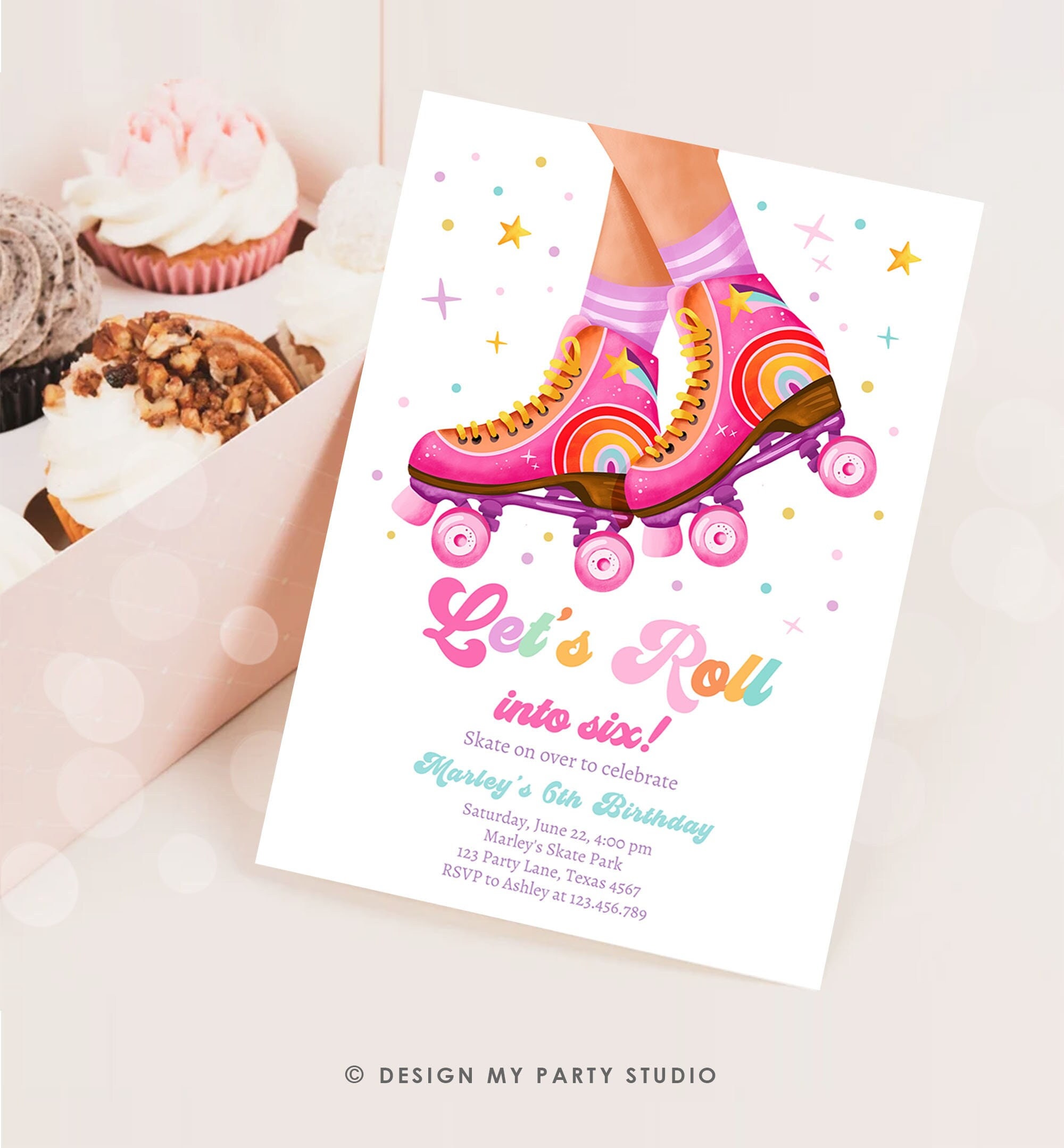 Editable Roller Skate Birthday Party Invitation Let's Roll Skating Kids ...