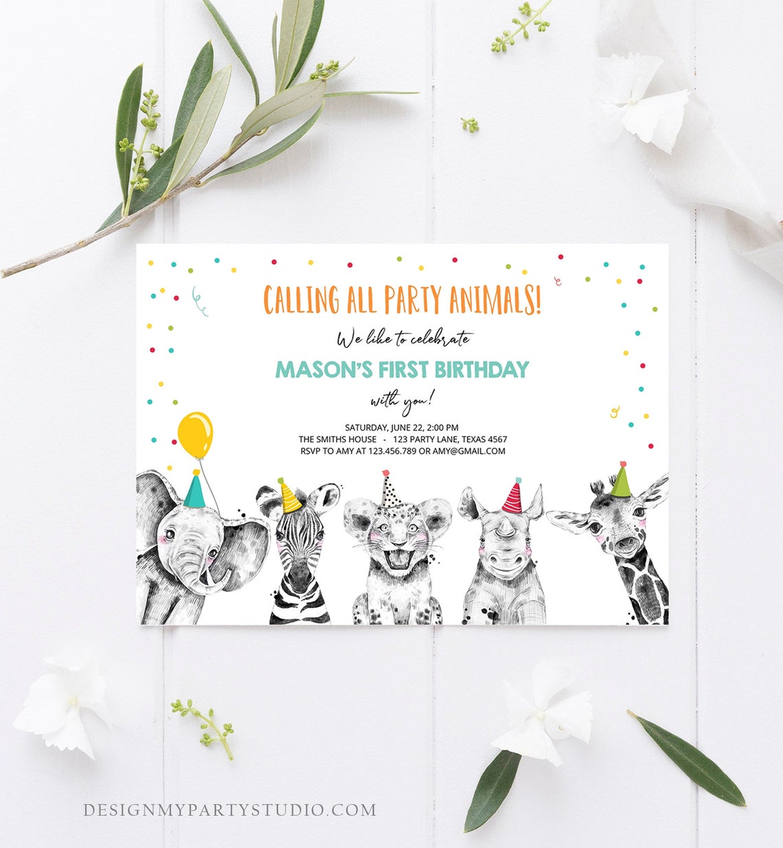 Editable Party Animals Birthday Invitation Wild One Animals - Etsy