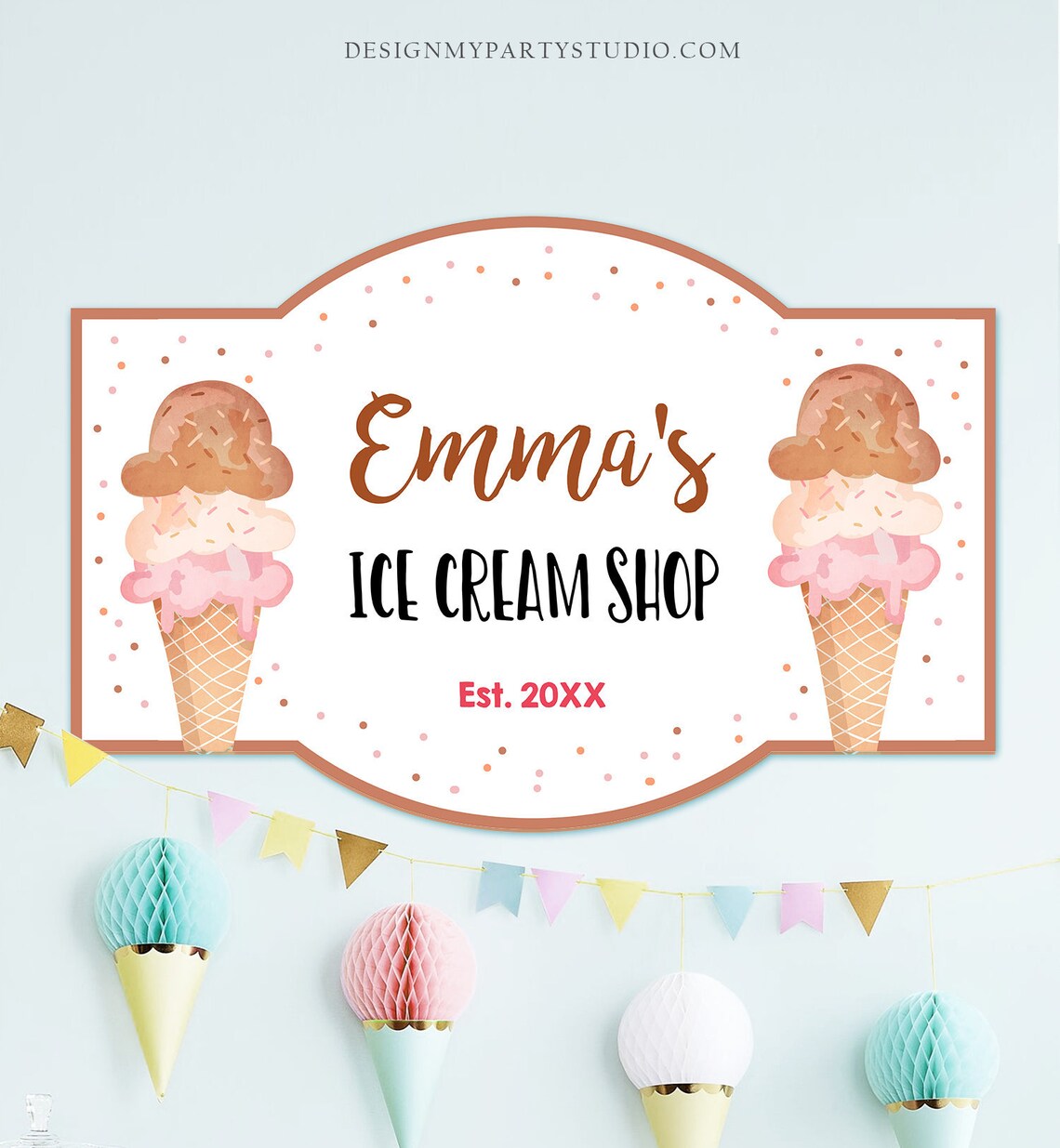 Editable Ice Cream Shop Sign Ice Cream Birthday Welcome Ice - Etsy