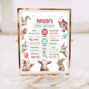 Editable Farm Animals Birthday Milestone Sign Boy Red Farm Birthday ...