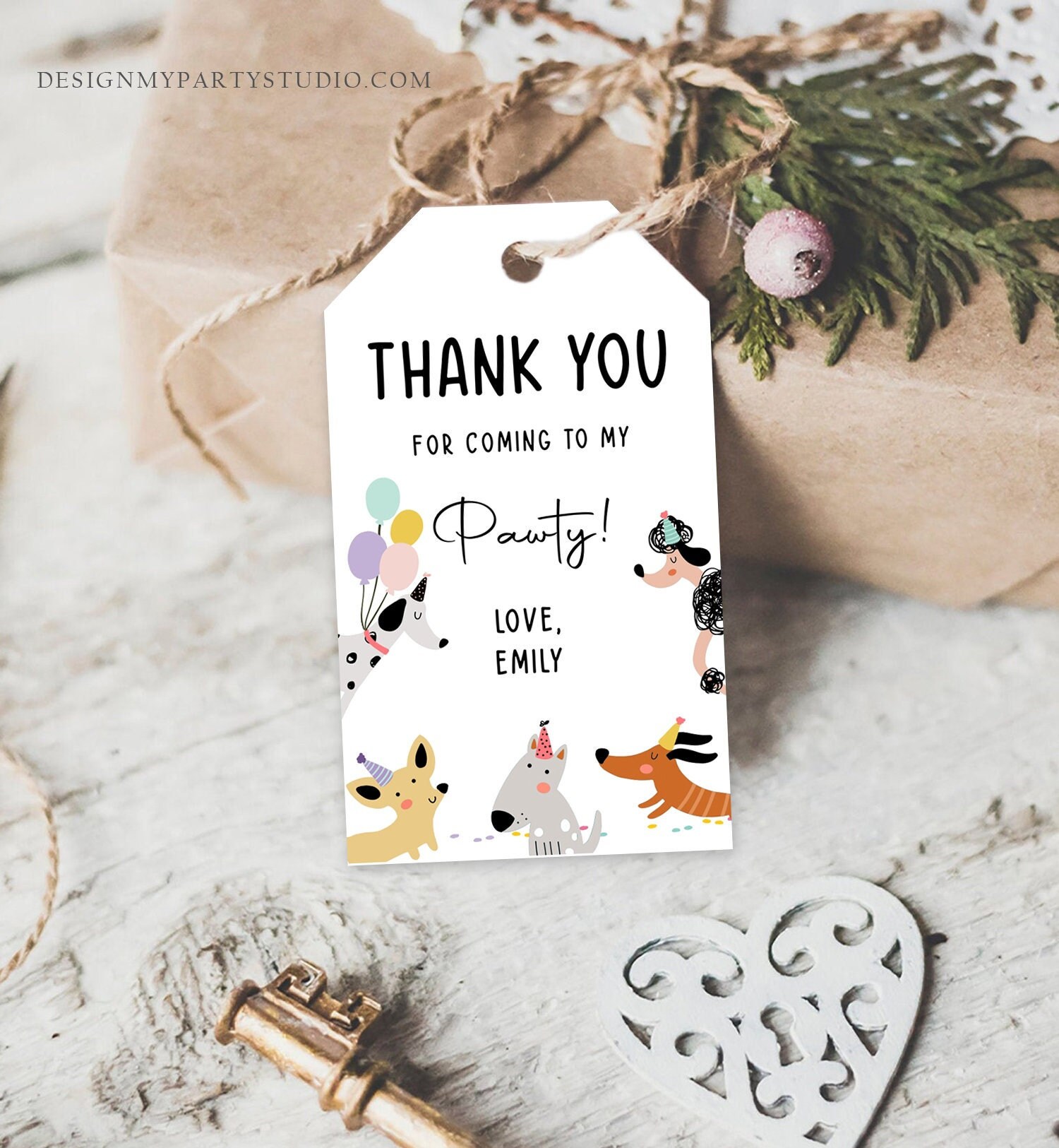 Editable Dog Favor Tags Puppy Dog Birthday Thank You Tag Girl Pink ...