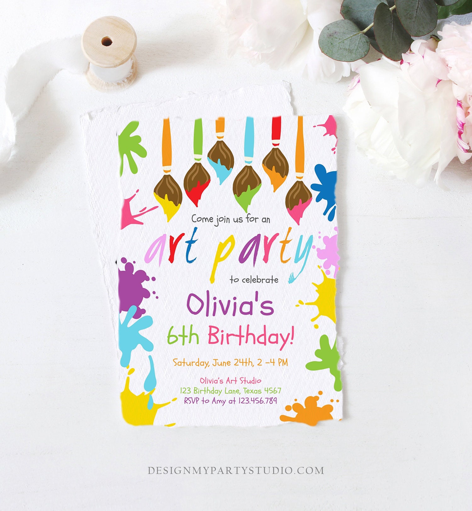 Editable Art Party Birthday Invitation Paint Party Artist - Etsy