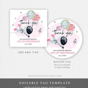 Editable Outer Space Favor Tags Astronaut Birthday Thank You Sticker ...