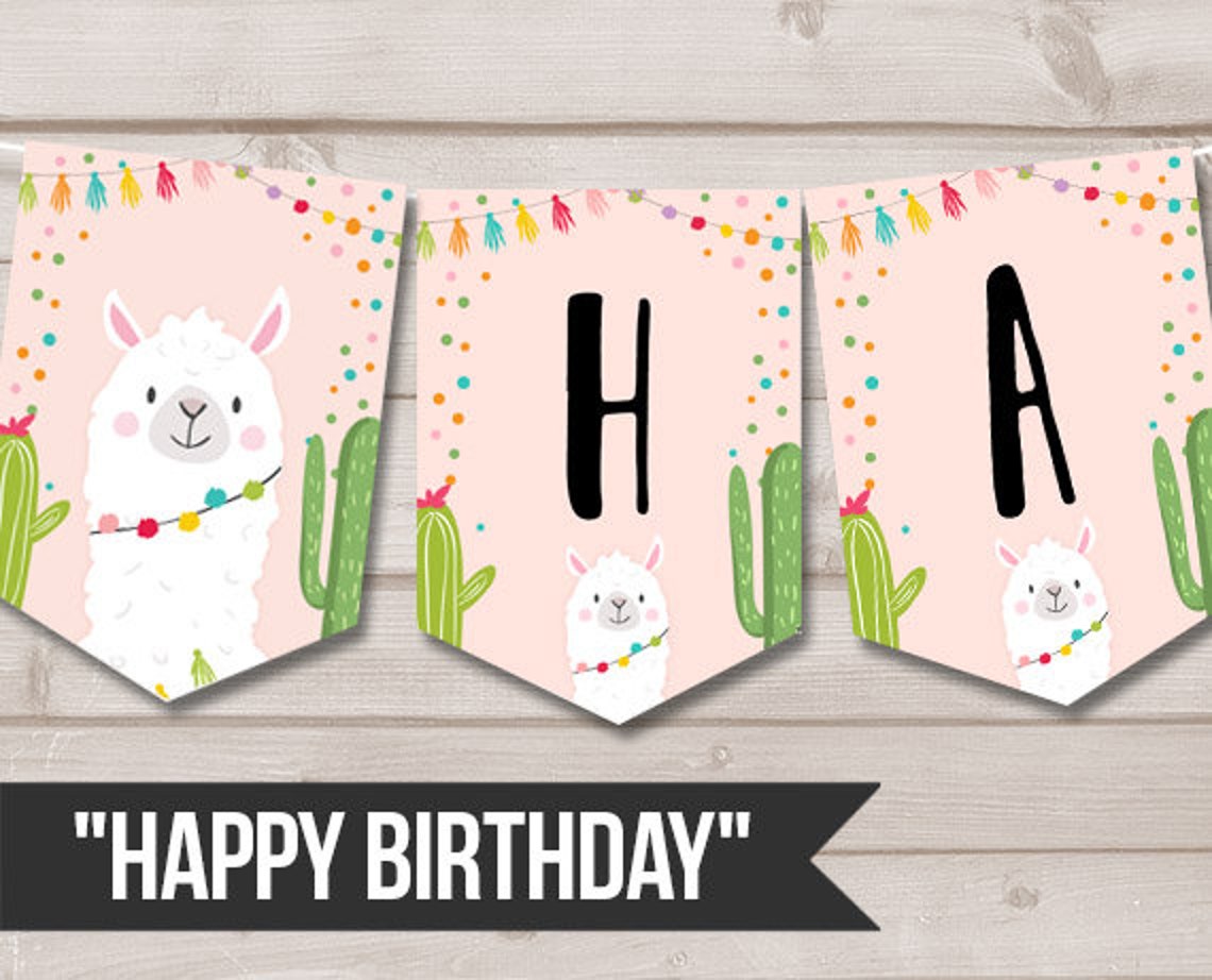 Happy Birthday Banner Llama Birthday Banner Fiesta Birthday - Etsy