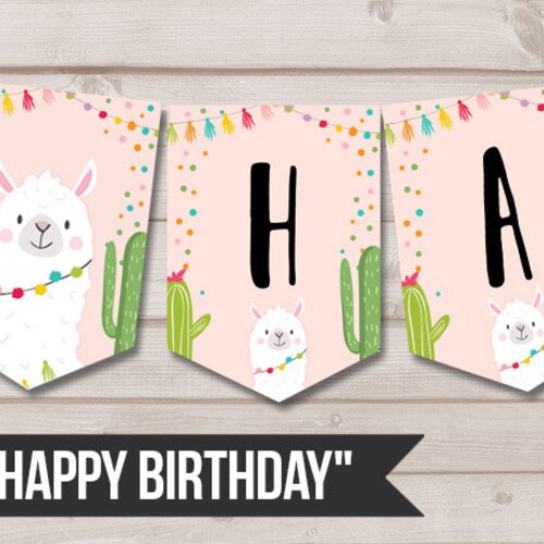 Happy Birthday Banner Llama Birthday Banner Fiesta Birthday - Etsy